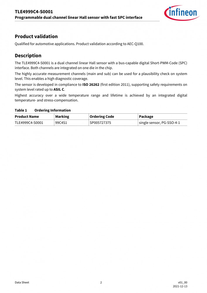 TLE4999C4-S0001 datasheet page 2
