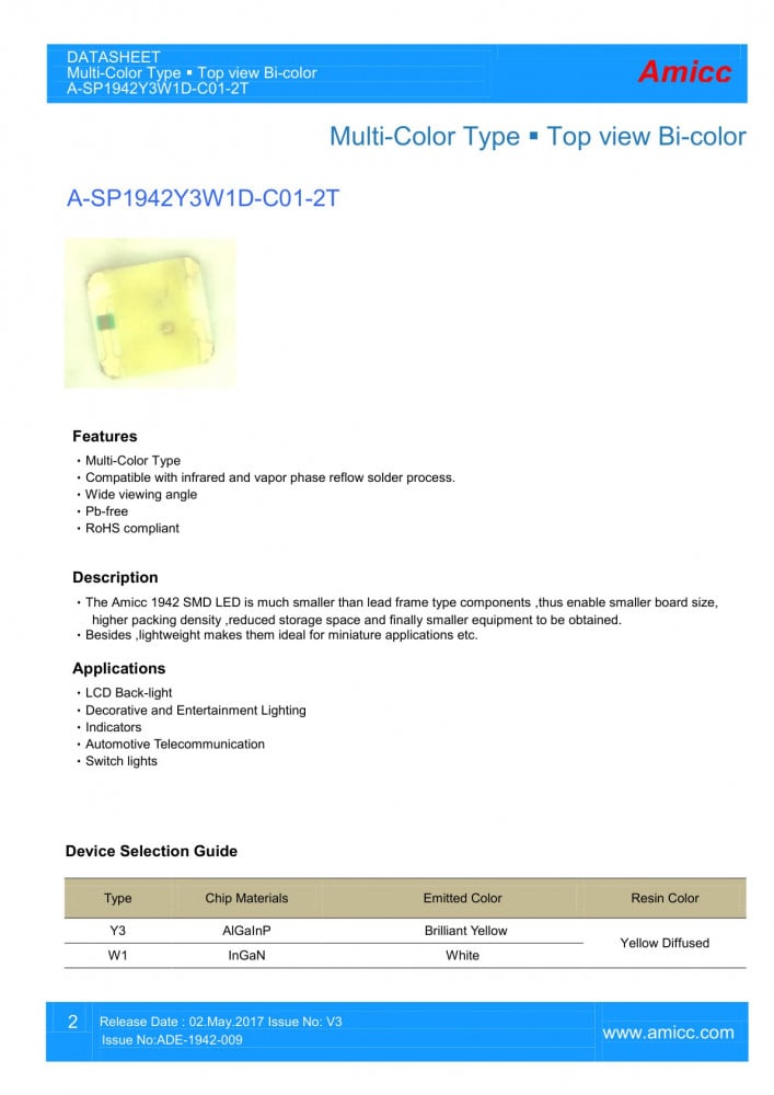 A-SP1942Y3W1D-C01-2T datasheet page 2