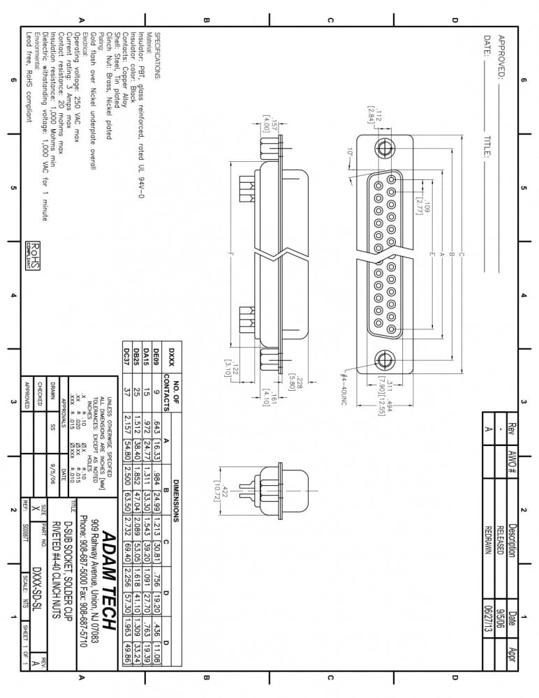 ADAM TECH DE09-SD-SL technical drawing