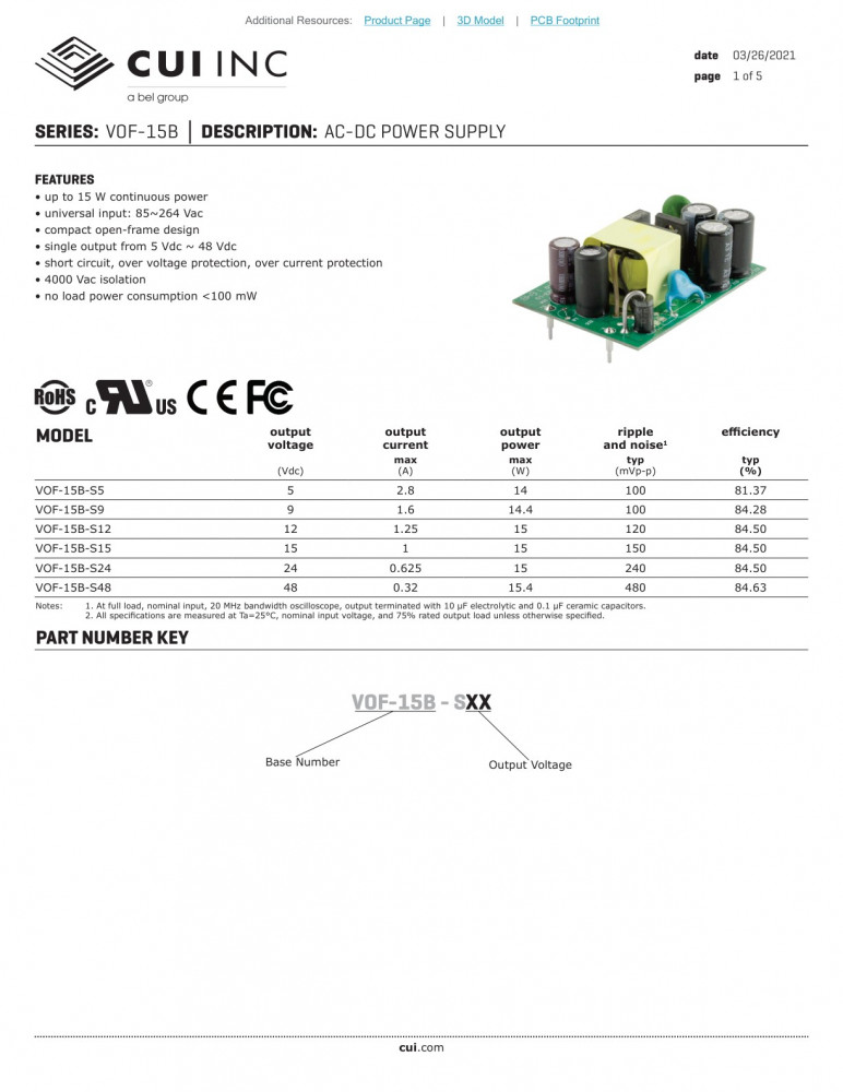 VOF-15B-S15 datasheet page 1