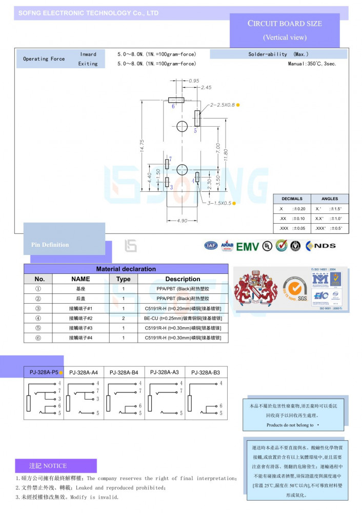 SOFNG PJ-328A technical document page 2