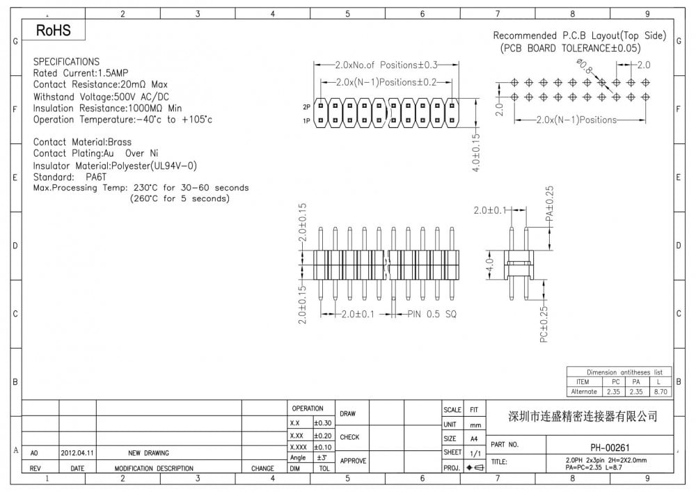 PH-00261 technical drawing and specifications
