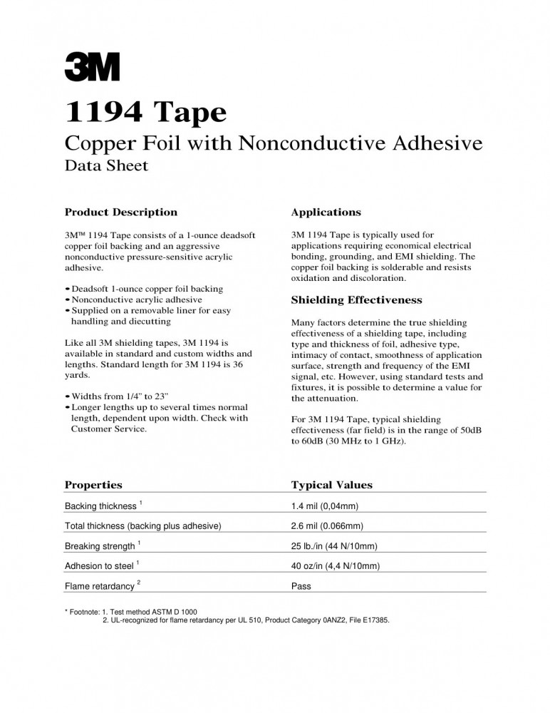 3M 1194 Tape datasheet page 1