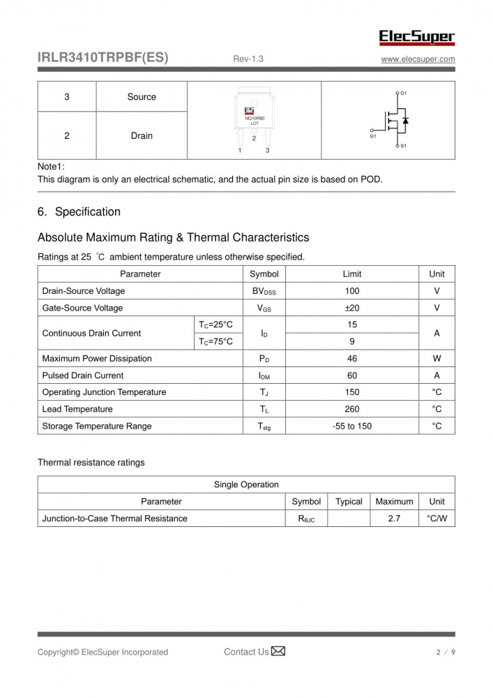 IRLR3410TRPBF(ES) datasheet page 2