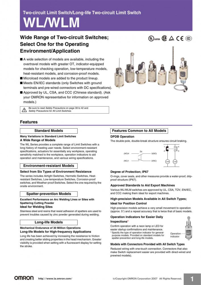 OMRON WL/WLM datasheet page 1
