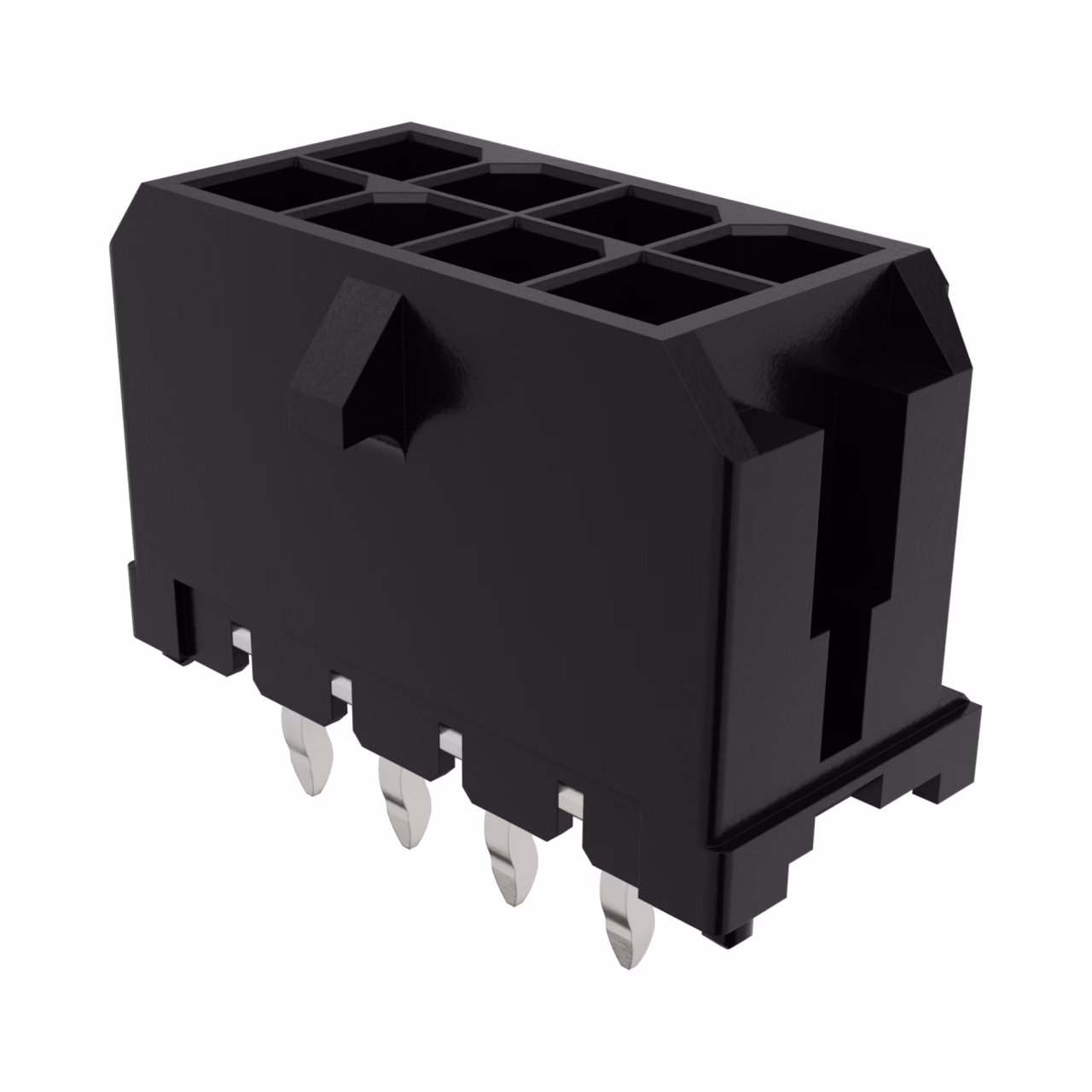 Micro-Fit 3.0 Vertical Header, 3.00mm Pitch, Dual Row, 8 Circuits, Kinked Tail, with PCB Polarizing Peg, 2.54µm Matte Tin Plating, Glow-Wire Capable, Black for sale