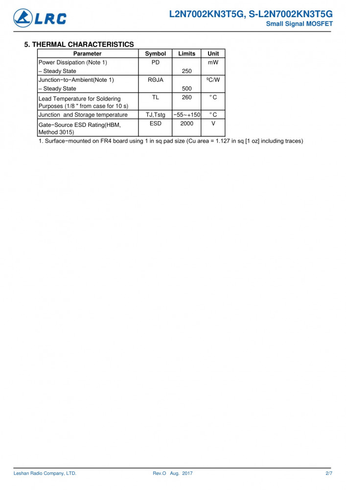 LRC L2N7002KN3T5G datasheet page 2