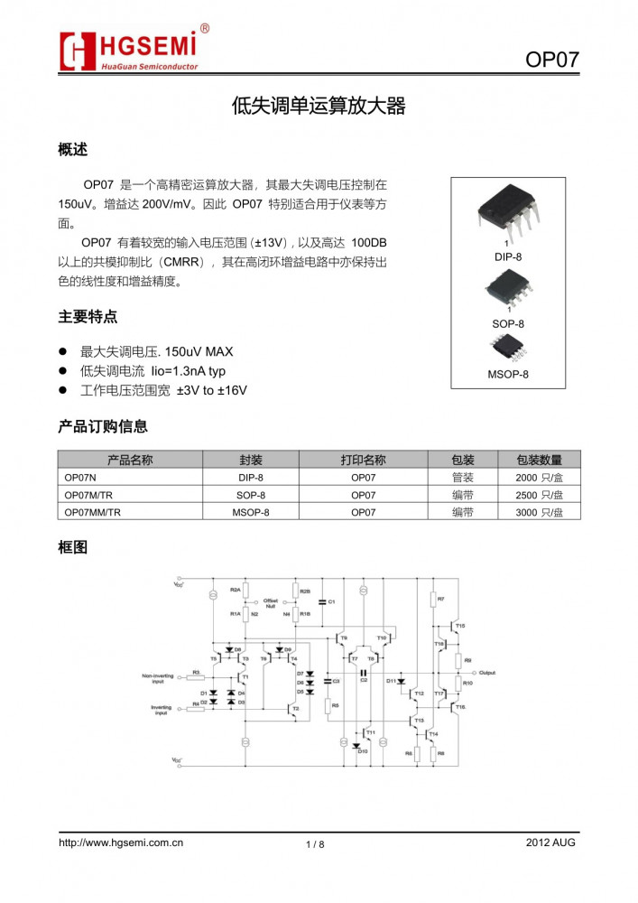HGSEMI OP07M/TR datasheet page 1