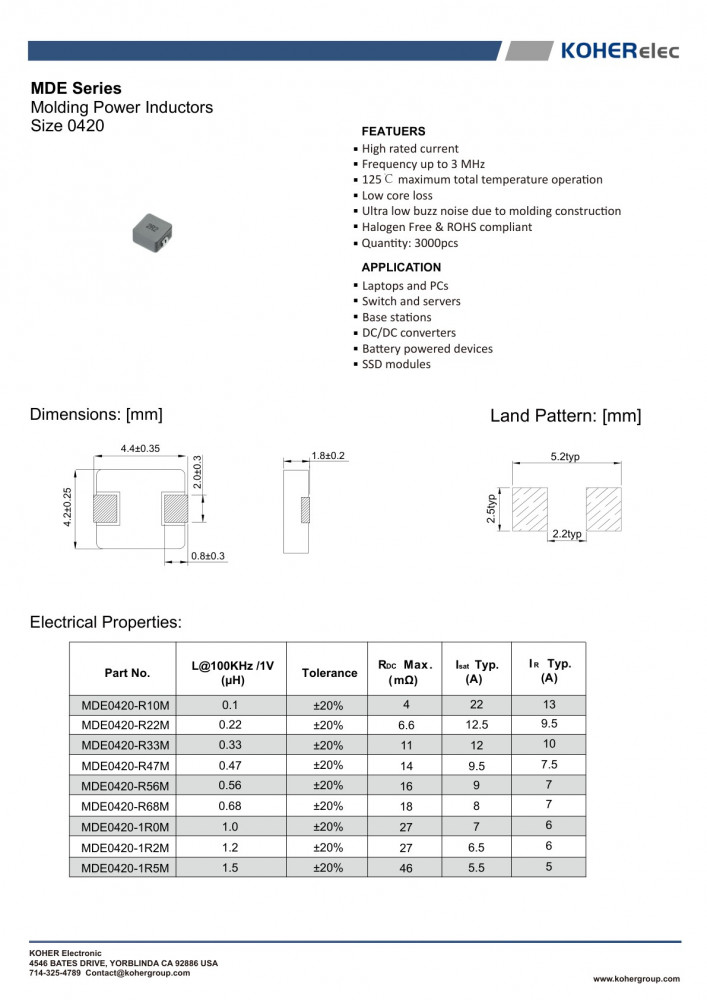 MDE0420 series dimensions and features