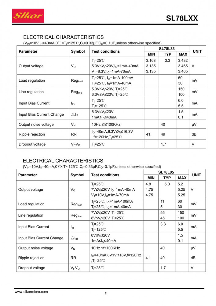SL78L08 datasheet page 2