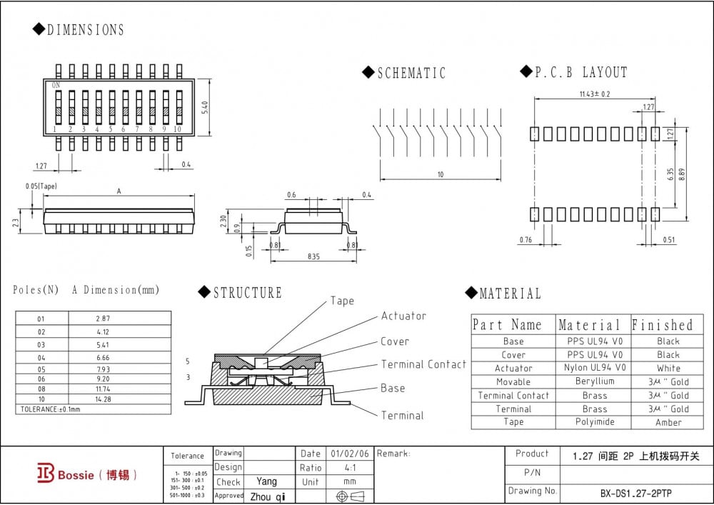 BX-DS1.27-2PTP technical drawing page 1