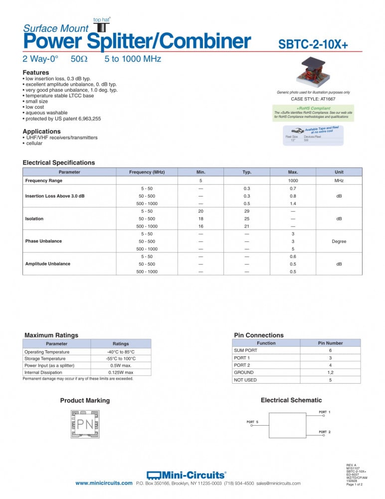 SBTC-2-10X+ datasheet page 1