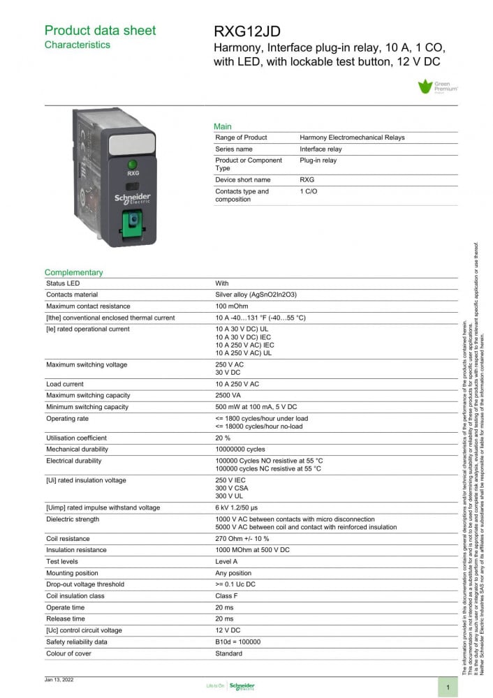 RXG12JD technical document page 1