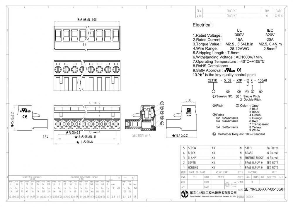 Toponelec 2ETYK-5.08-04P-14-100AH technical document page