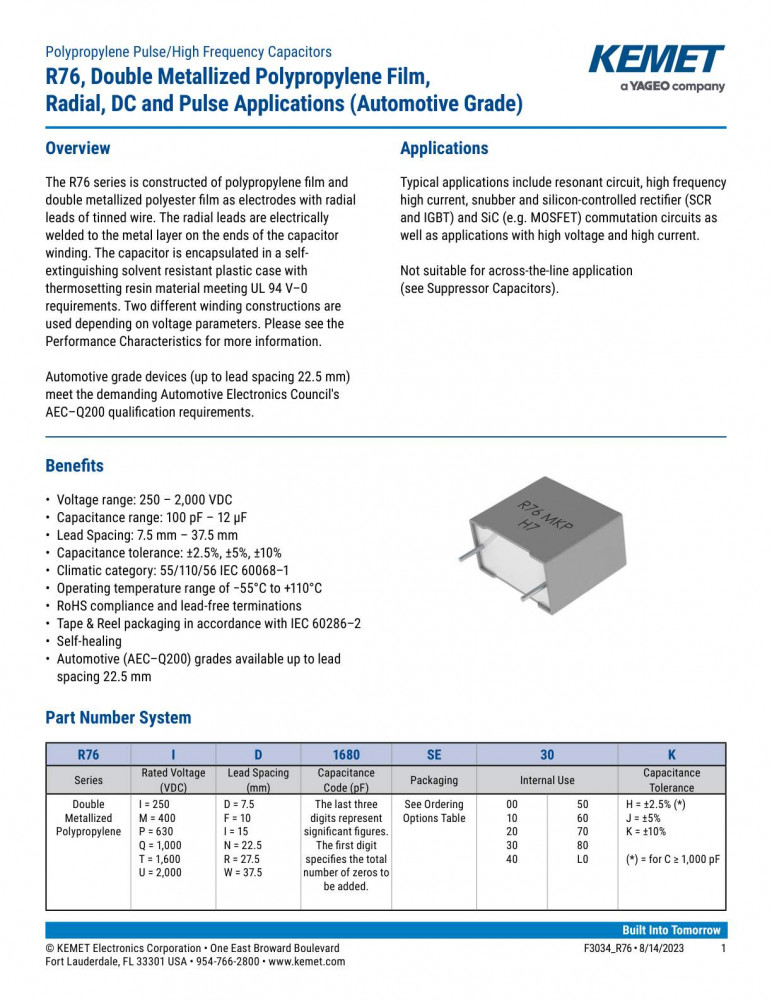 KEMET R76 datasheet page 1