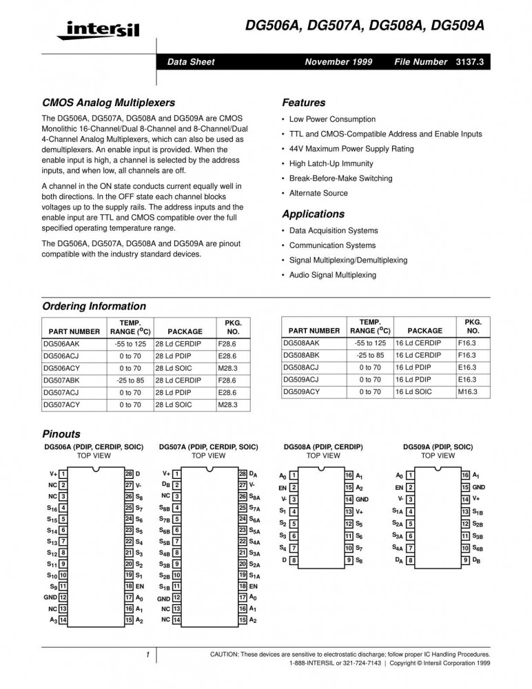 DG507AAK/B datasheet page 1