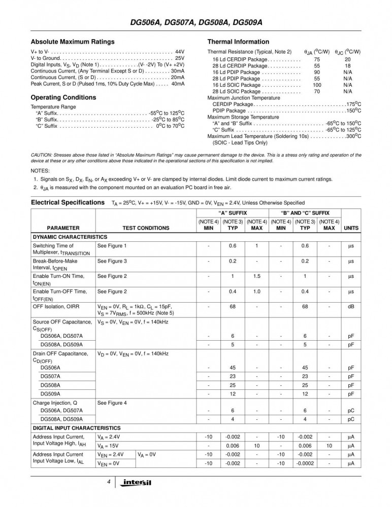 DG507AAK/B datasheet page 4