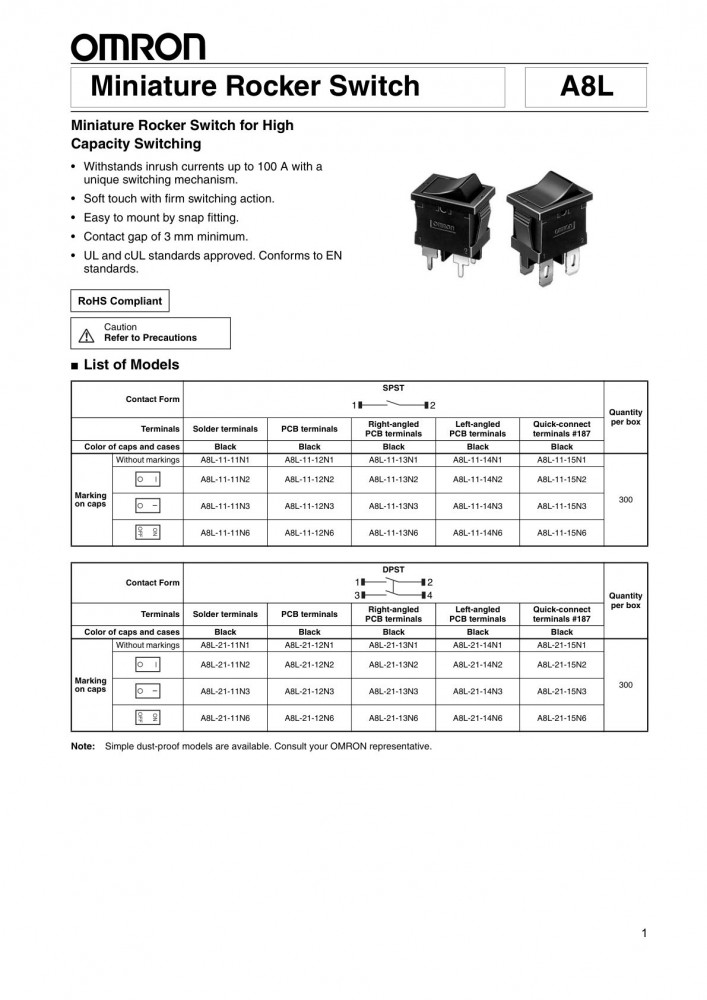 OMRON A8L series datasheet page 1