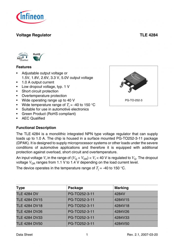 TLE4284 datasheet page 1