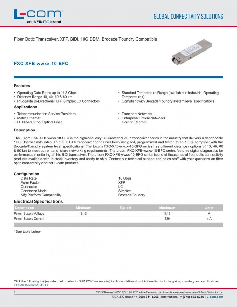 FXC-XFB-3260-10-BFO datasheet page 1