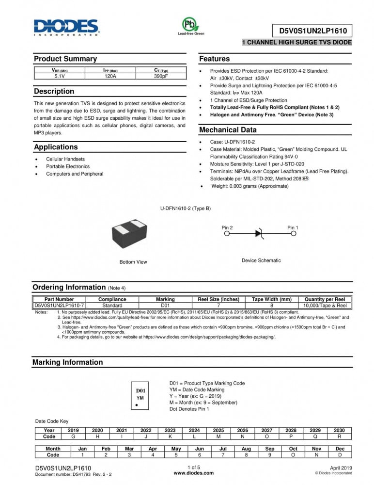 D5V0S1UN2LP1610-7 datasheet page 1