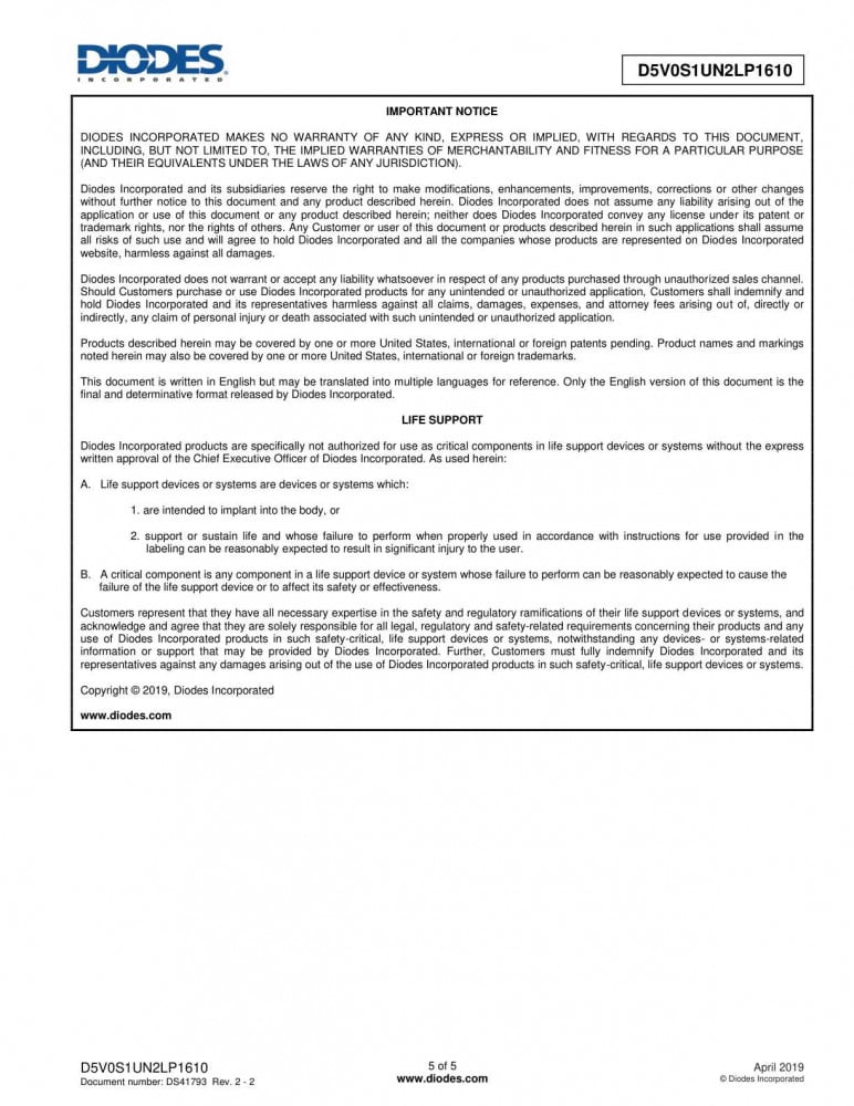 D5V0S1UN2LP1610-7 datasheet page 5