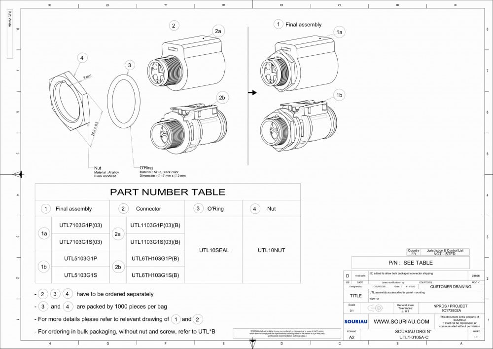 EATON UTL connector part number table