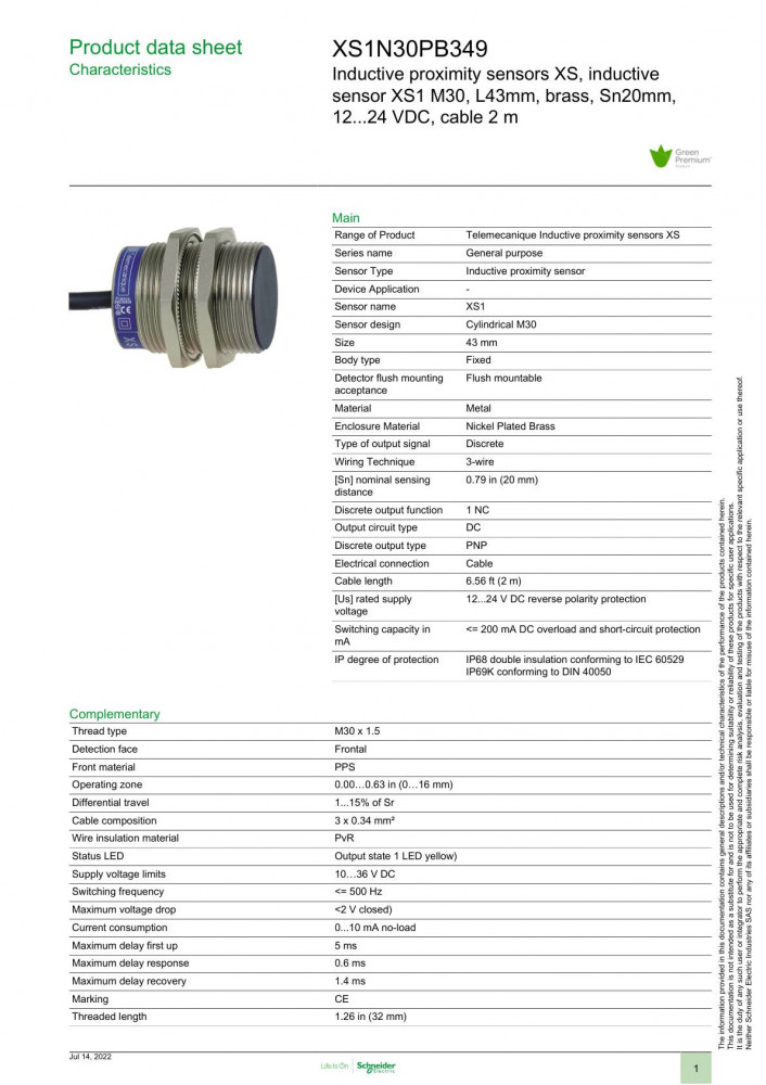 XS1N30PB349 technical document page 1
