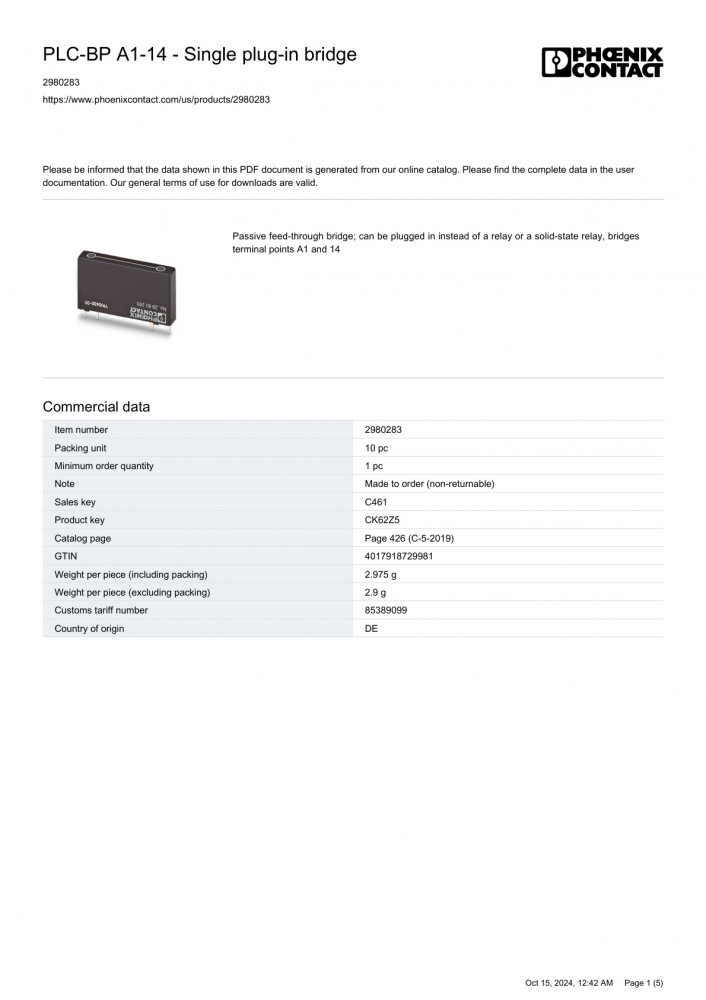 Phoenix Contact 2980283 technical document page 1