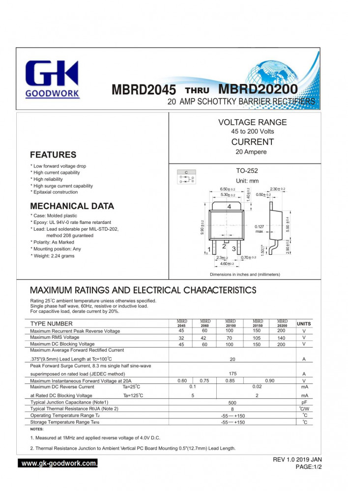 GOODWORK MBRD20100 datasheet page 1
