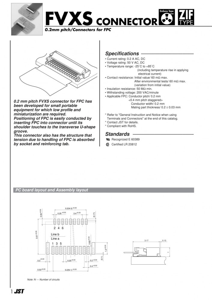 JST 61FVXS-RSM1-GAN-TF(LF)(SN) technical document page 1