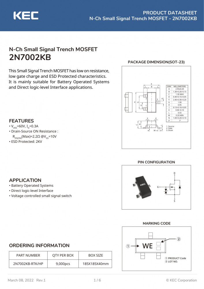 2N7002KB-RTK/HP datasheet page 1