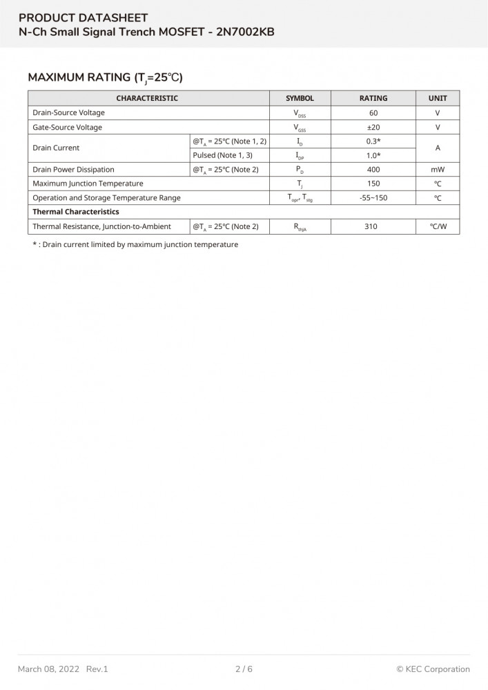 2N7002KB-RTK/HP datasheet page 2