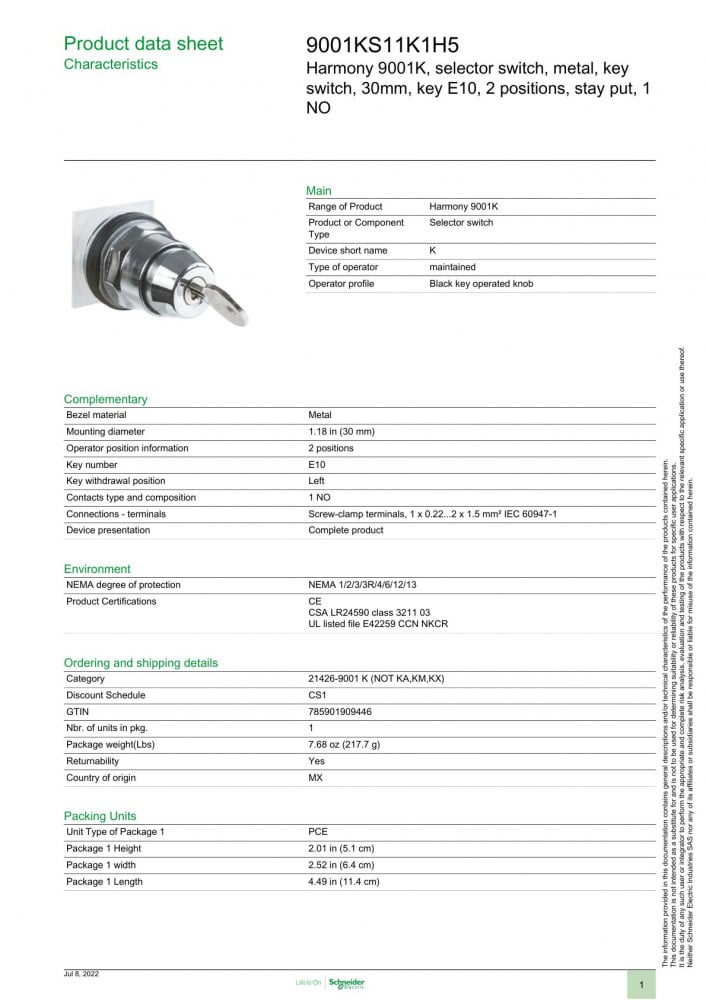 9001KS11K1H5 technical document page 1
