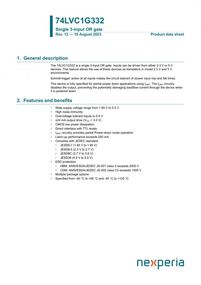 74LVC1G332GW,125 datasheet page 1