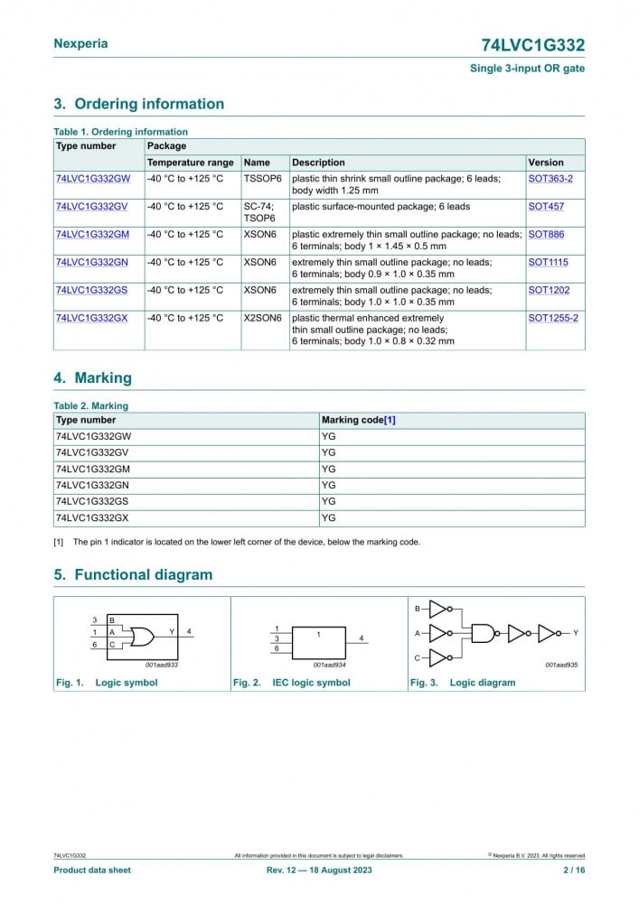 74LVC1G332GW,125 datasheet page 2