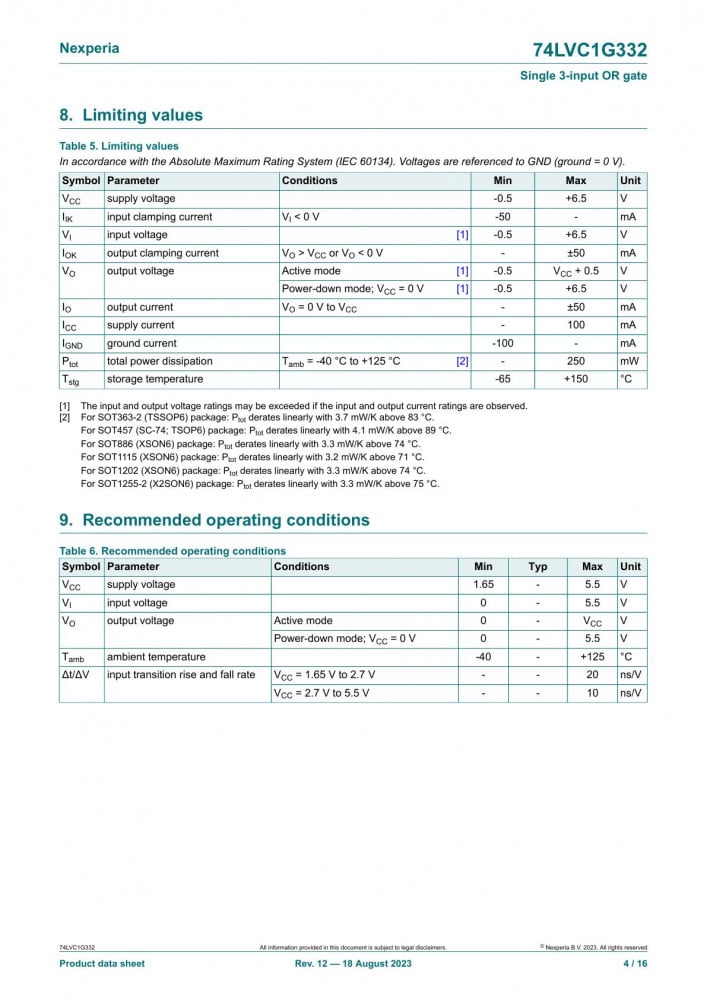 74LVC1G332GW,125 datasheet page 4