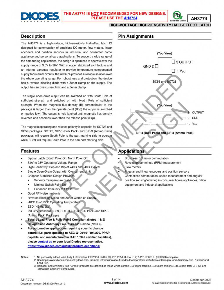 AH3774 datasheet page 1