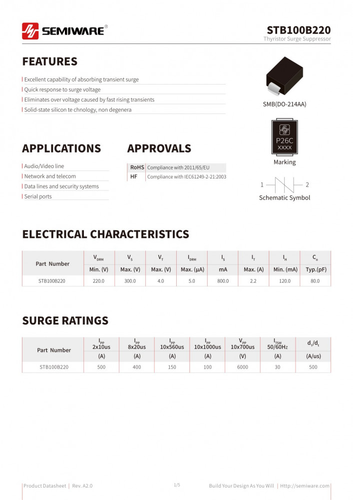 STB100B220 datasheet page 1