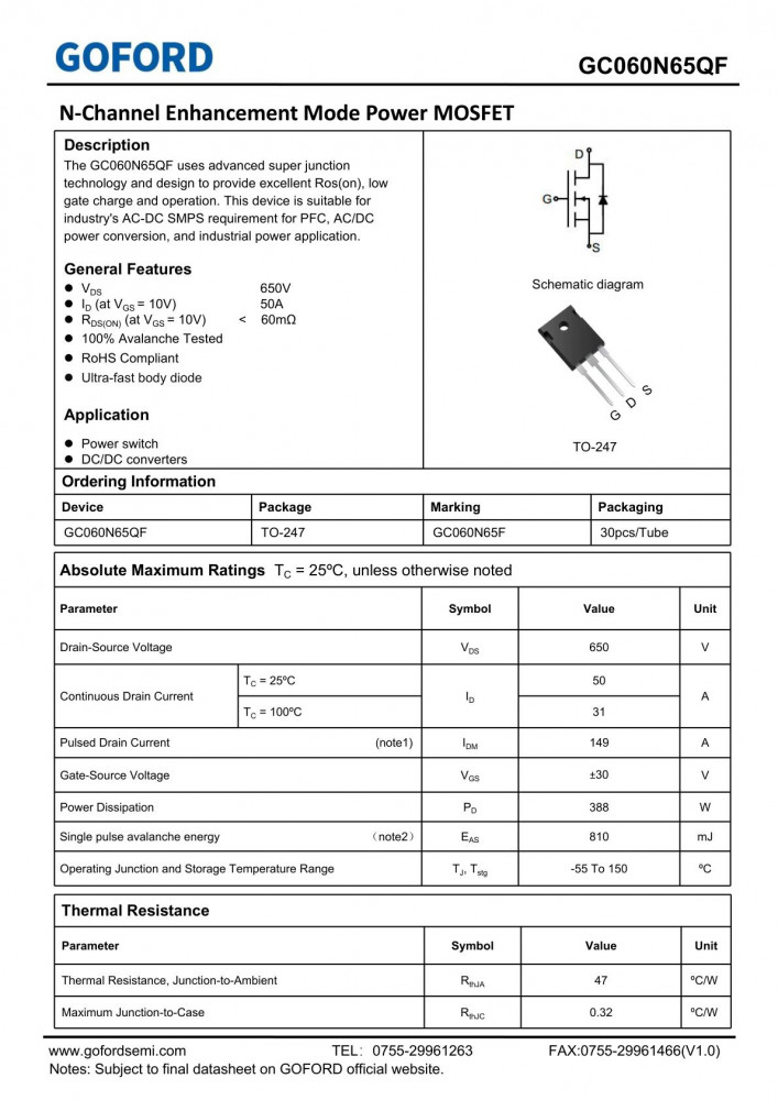 GC060N65QF datasheet page 1