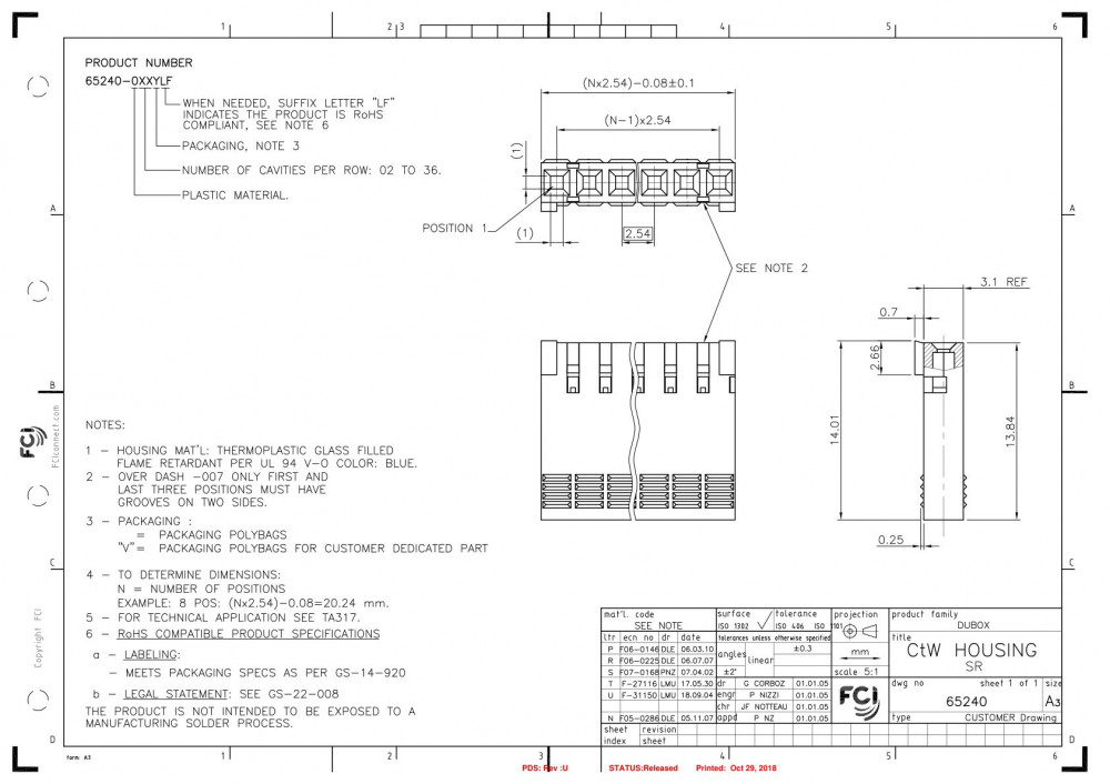 Amphenol 65240-003LF technical drawing preview