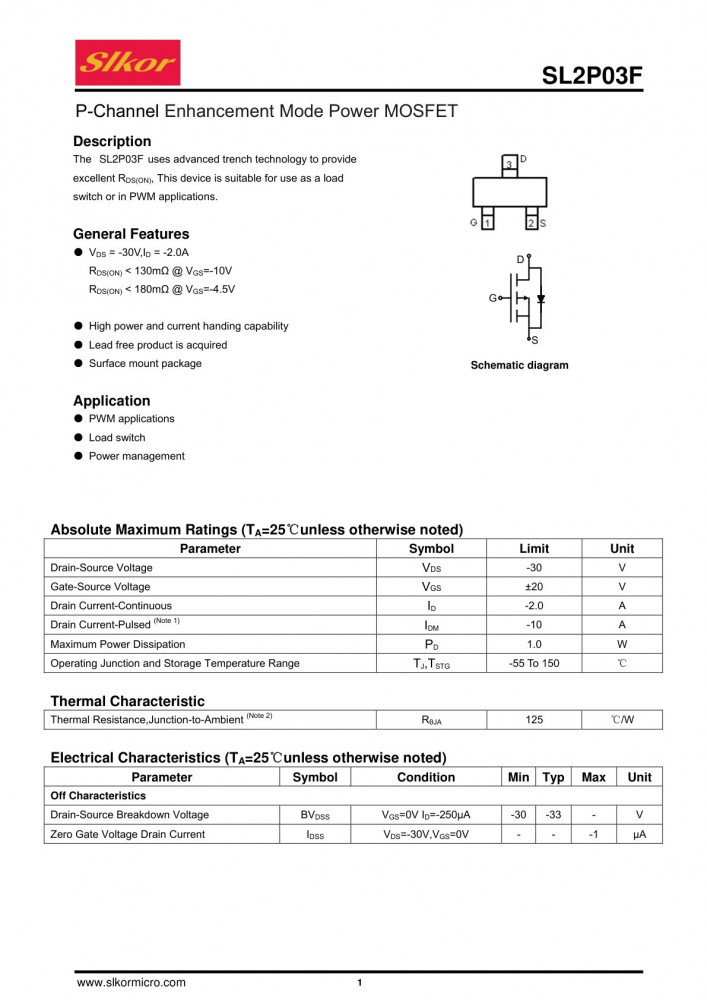 SL2P03F datasheet page 1