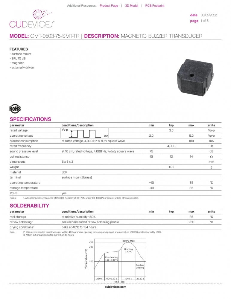 CMT-0503-75-SMT-TR datasheet page 1