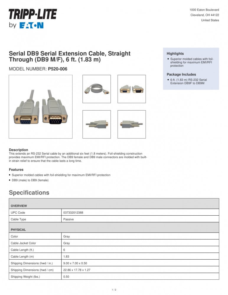 EATON P520-006 technical document page 1