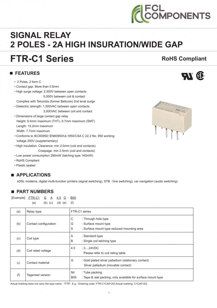 FTR-C1 datasheet page 1