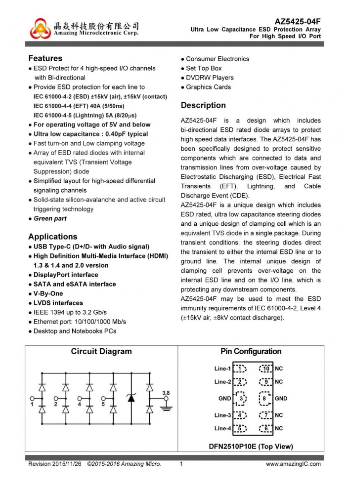 AZ5425-04F datasheet page 1