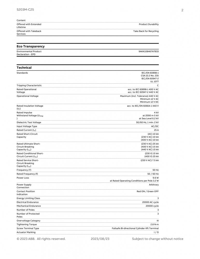 S203M-C25 technical document page 2