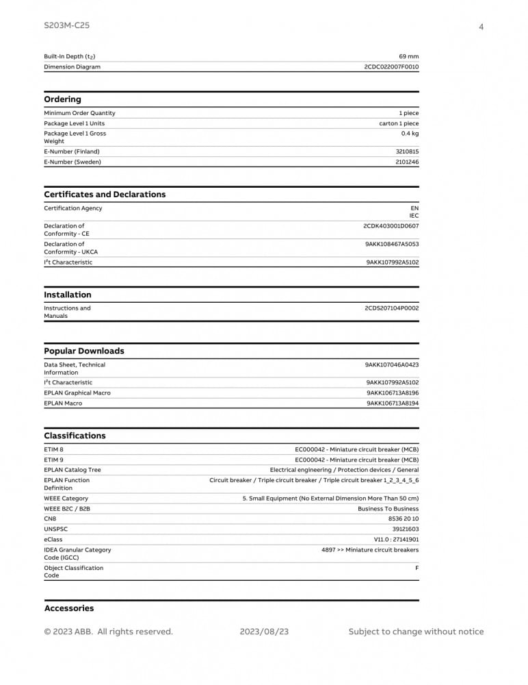 S203M-C25 technical document page 4