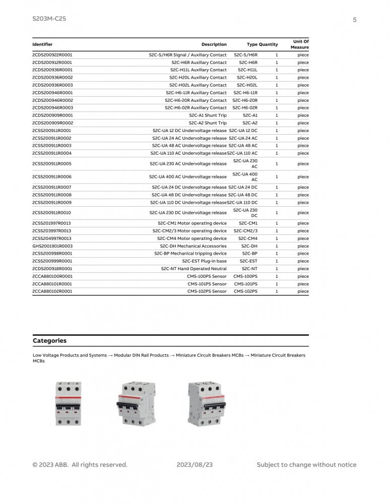 S203M-C25 technical document page 5