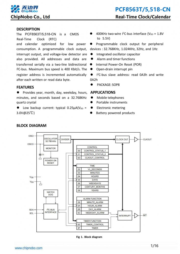 PCF8563T/5,518-CN datasheet page 1